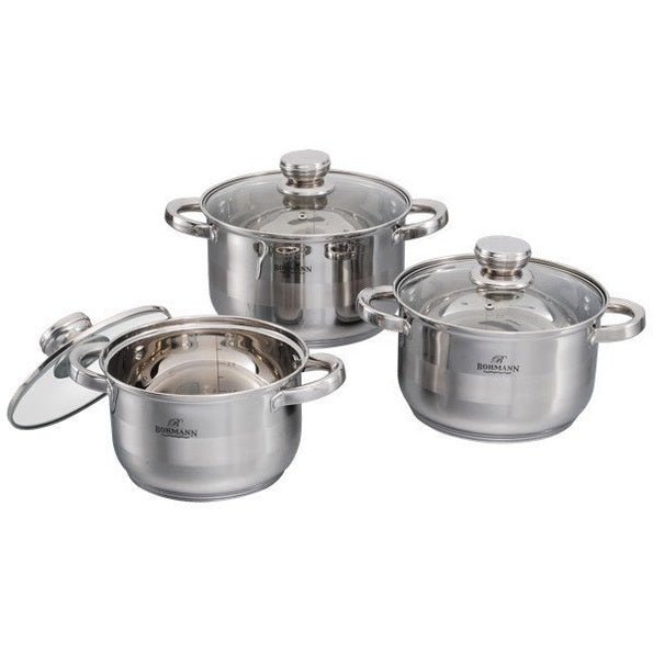 Set Oale Inductie Bohmann 6 Piese, Inox, cu Capac Sticla